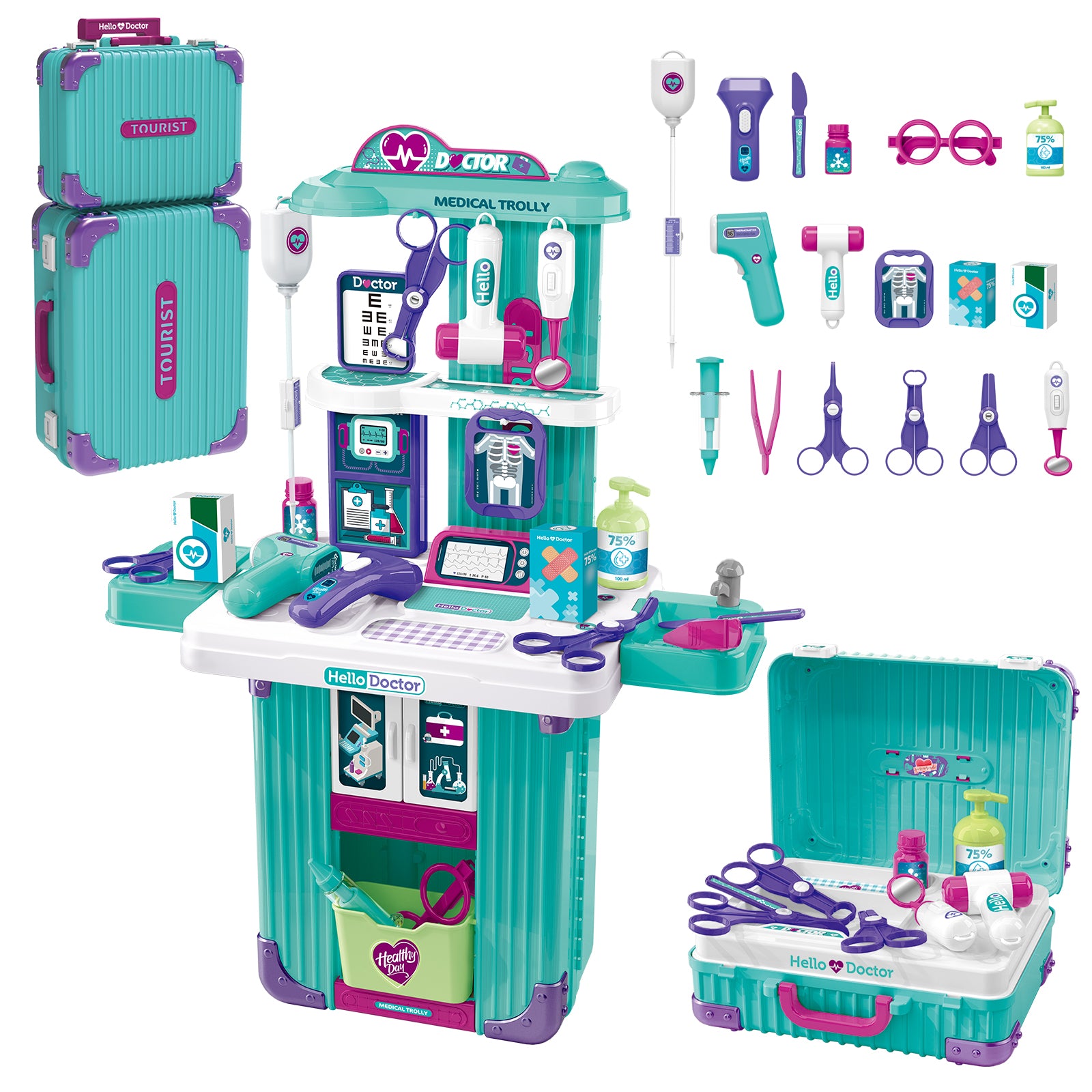 Interactive Doctor Playset with Medical Trolley Cart Pretend Medical T ...