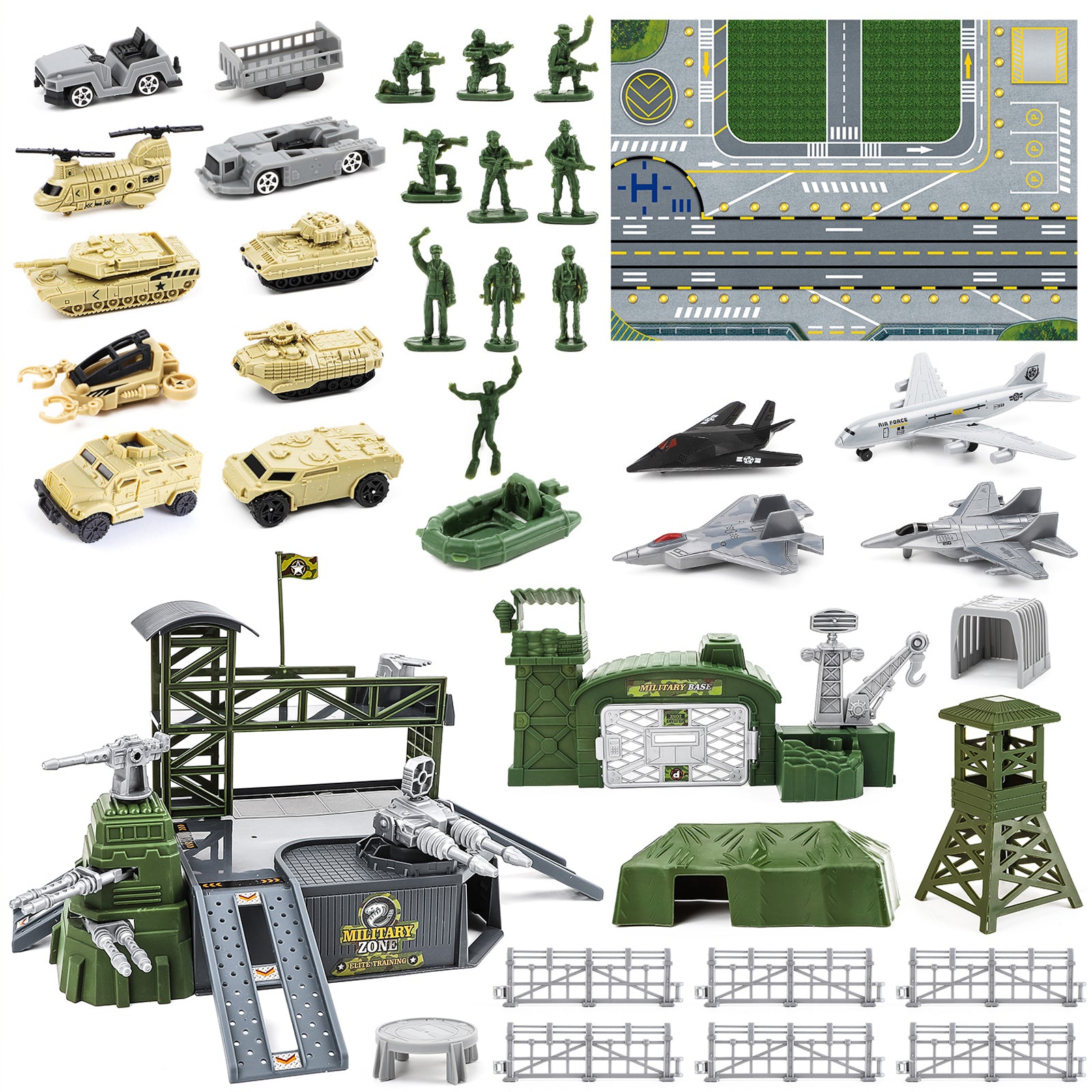 Army Men Playset Military Base Set with Military Vehicle Weapon Gear A ...