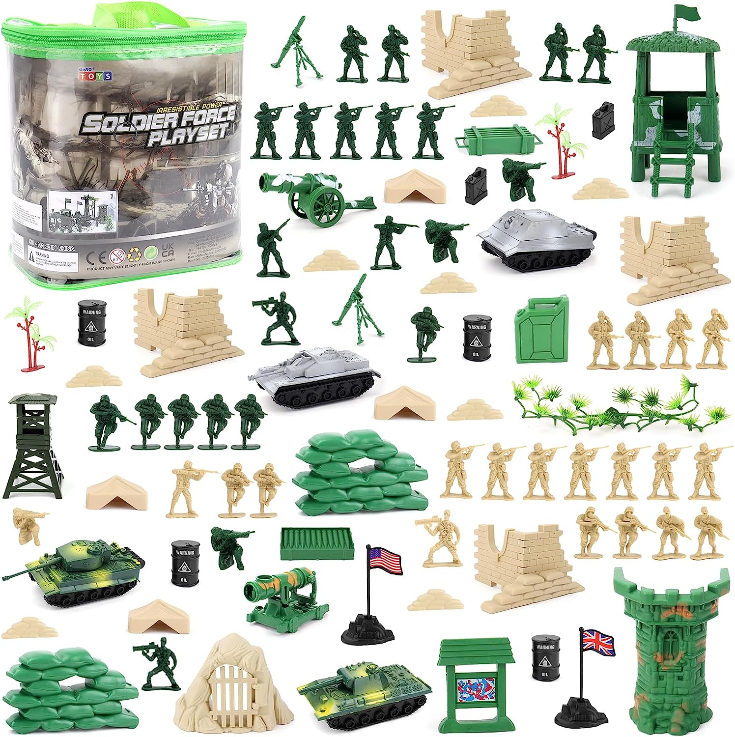100 Piece Military Play Set with Toy Soldiers Military Figures Tanks P ...