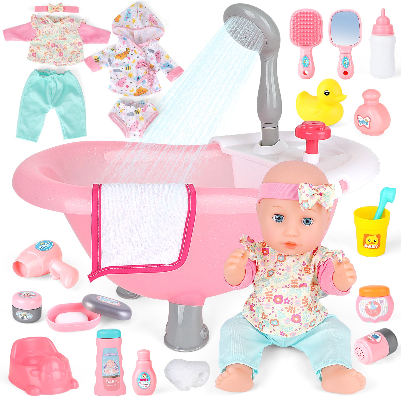 Baby Doll Bath Play Set with Real Working Bathtub, Clothes and Bath Ac ...