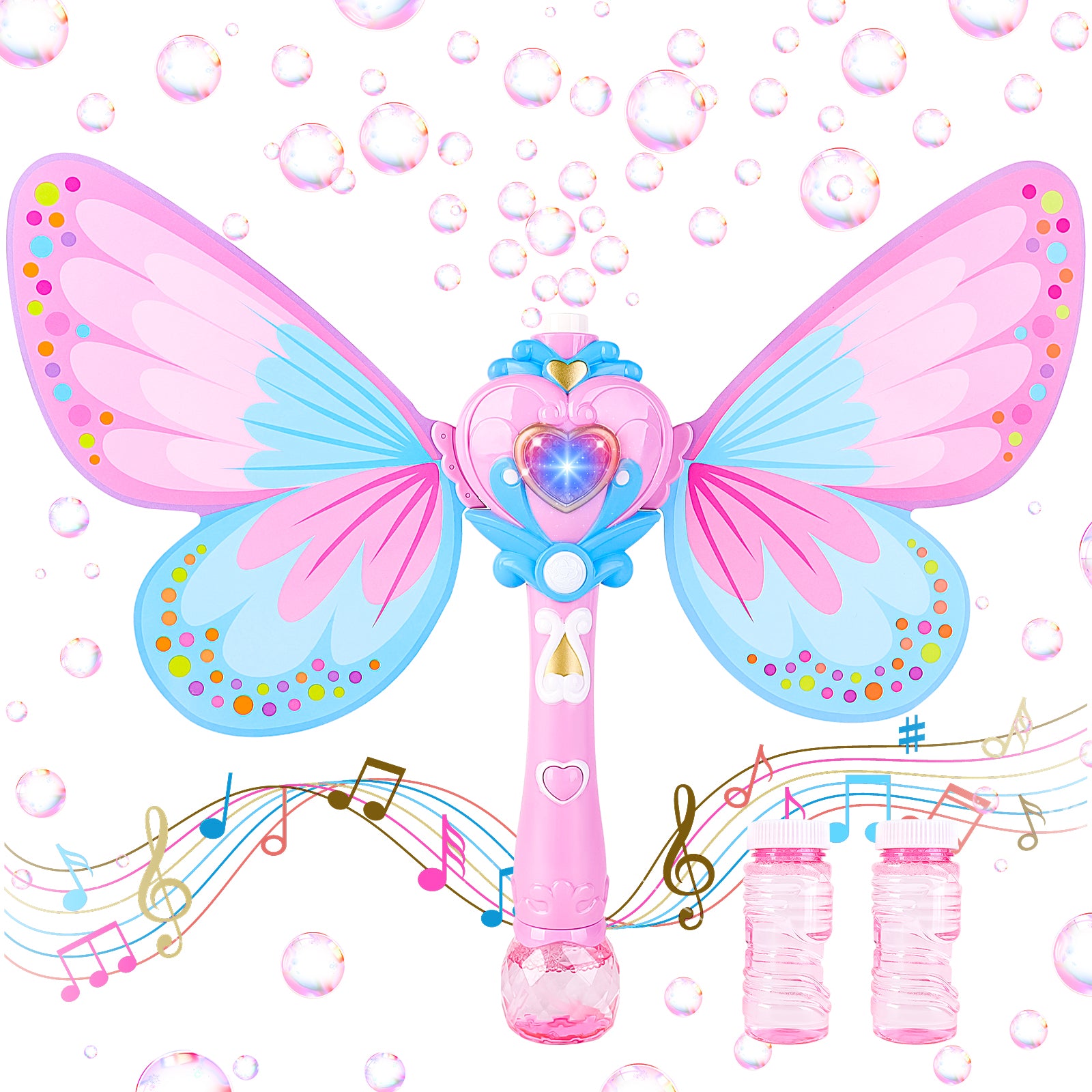 Musical Light Up Butterfly Fairy Stick Bubble Machine Toy Magic Bubble ...