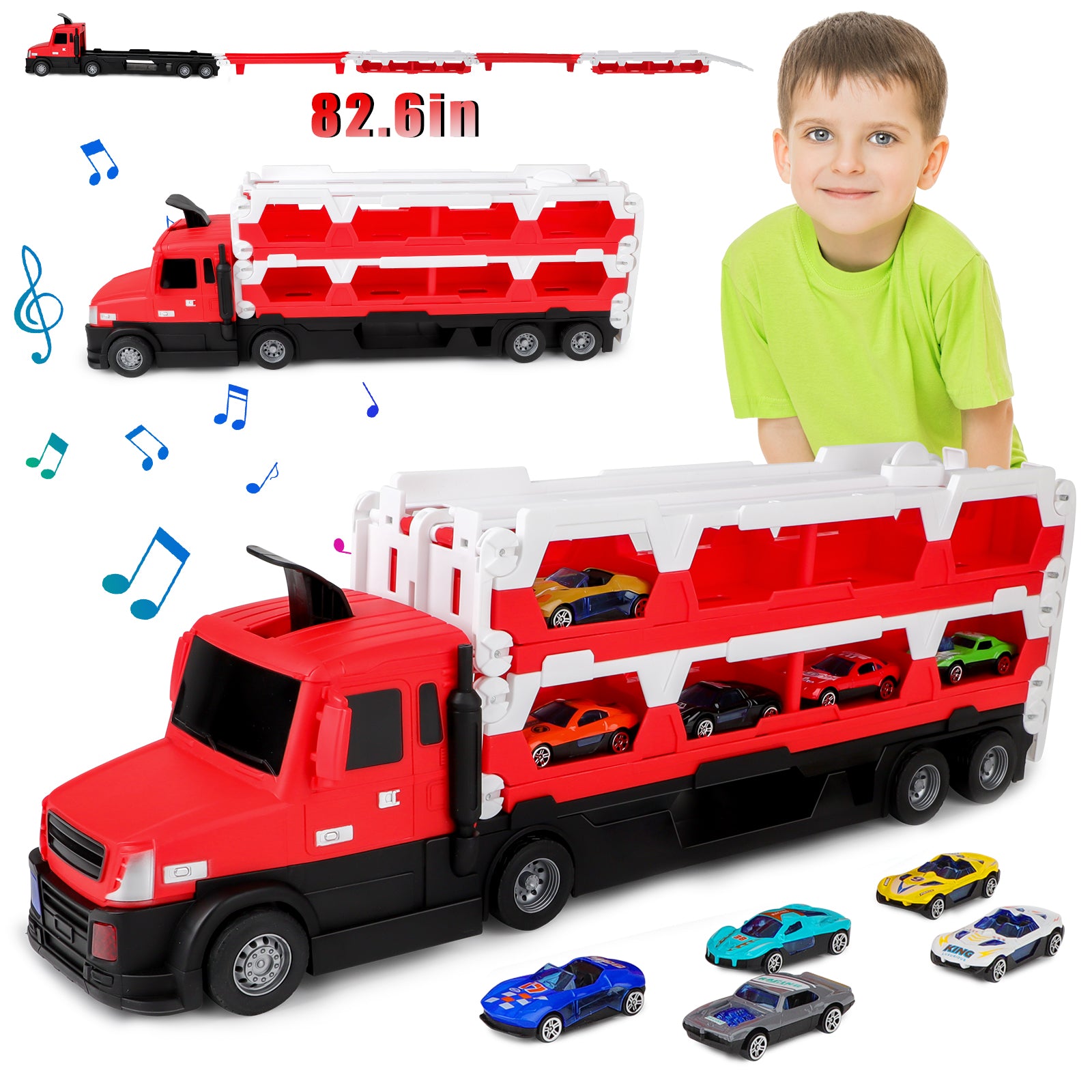 2-in-1 Alloy Car Transport Truck Toy Set Versatile Foldable Catapult R ...