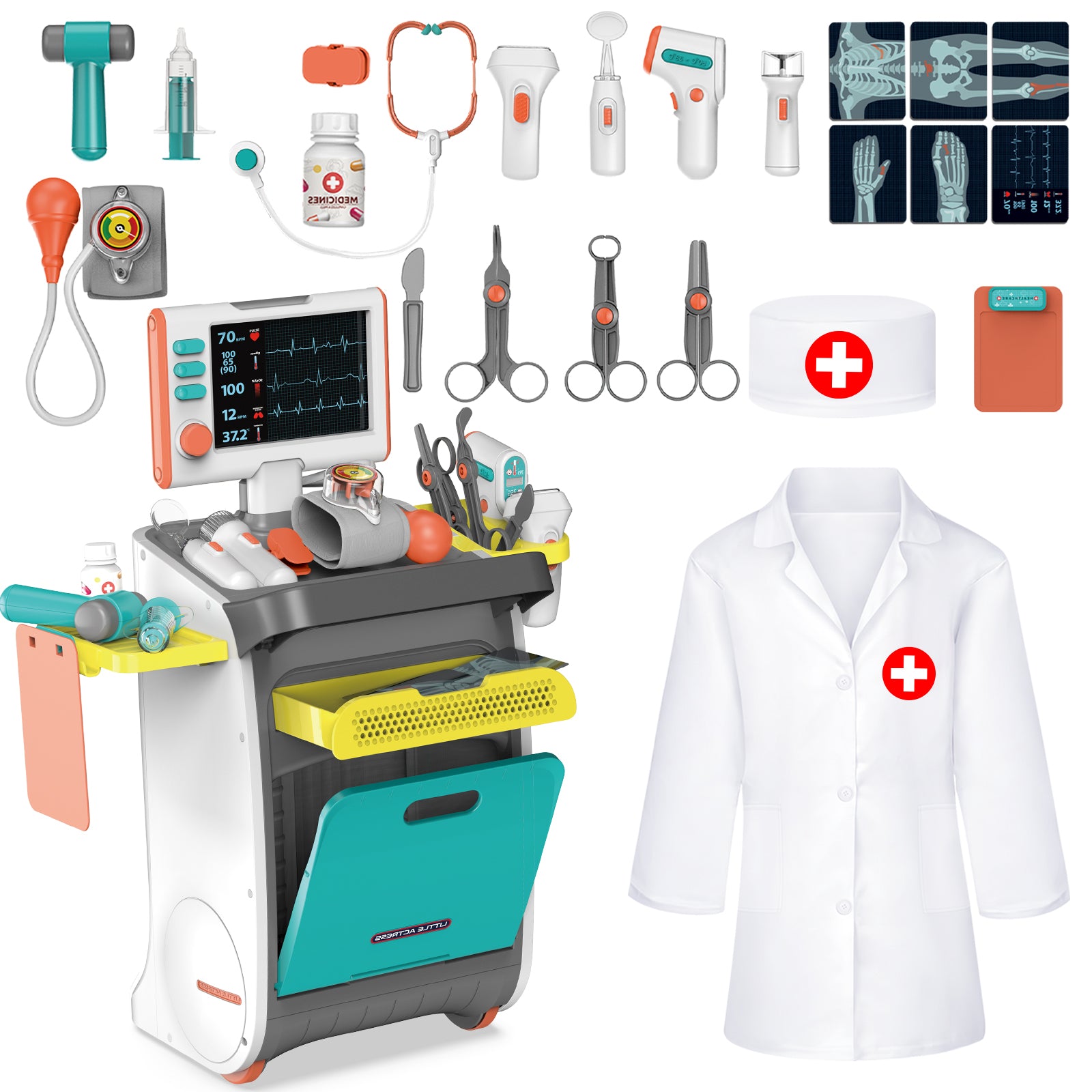 Kids Doctor Trolley Set - Pretend Medical Playset with Realistic Acces ...