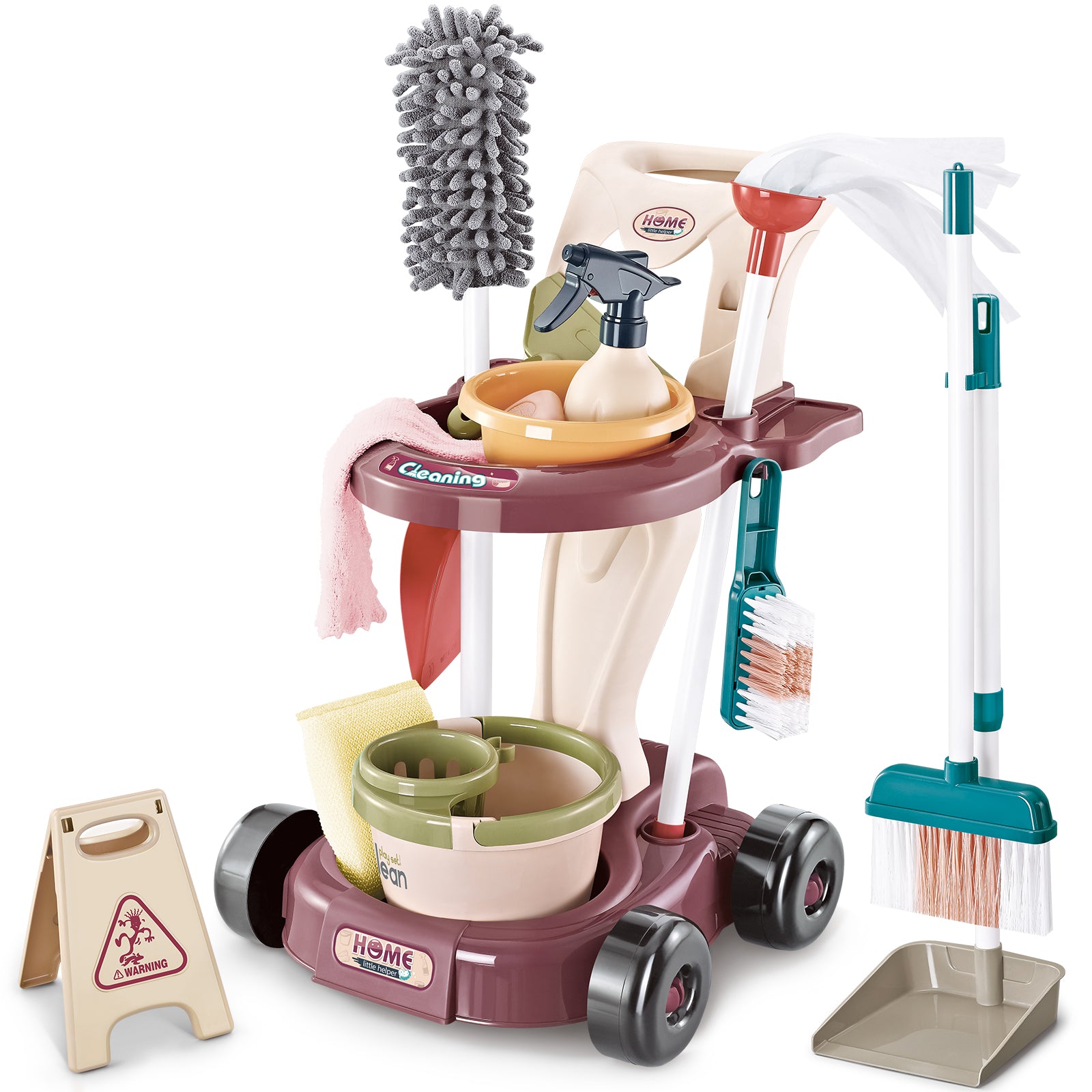 Household Cleaning Play Set with Broom Bucket Soap Bin Wet Floor Sign ...