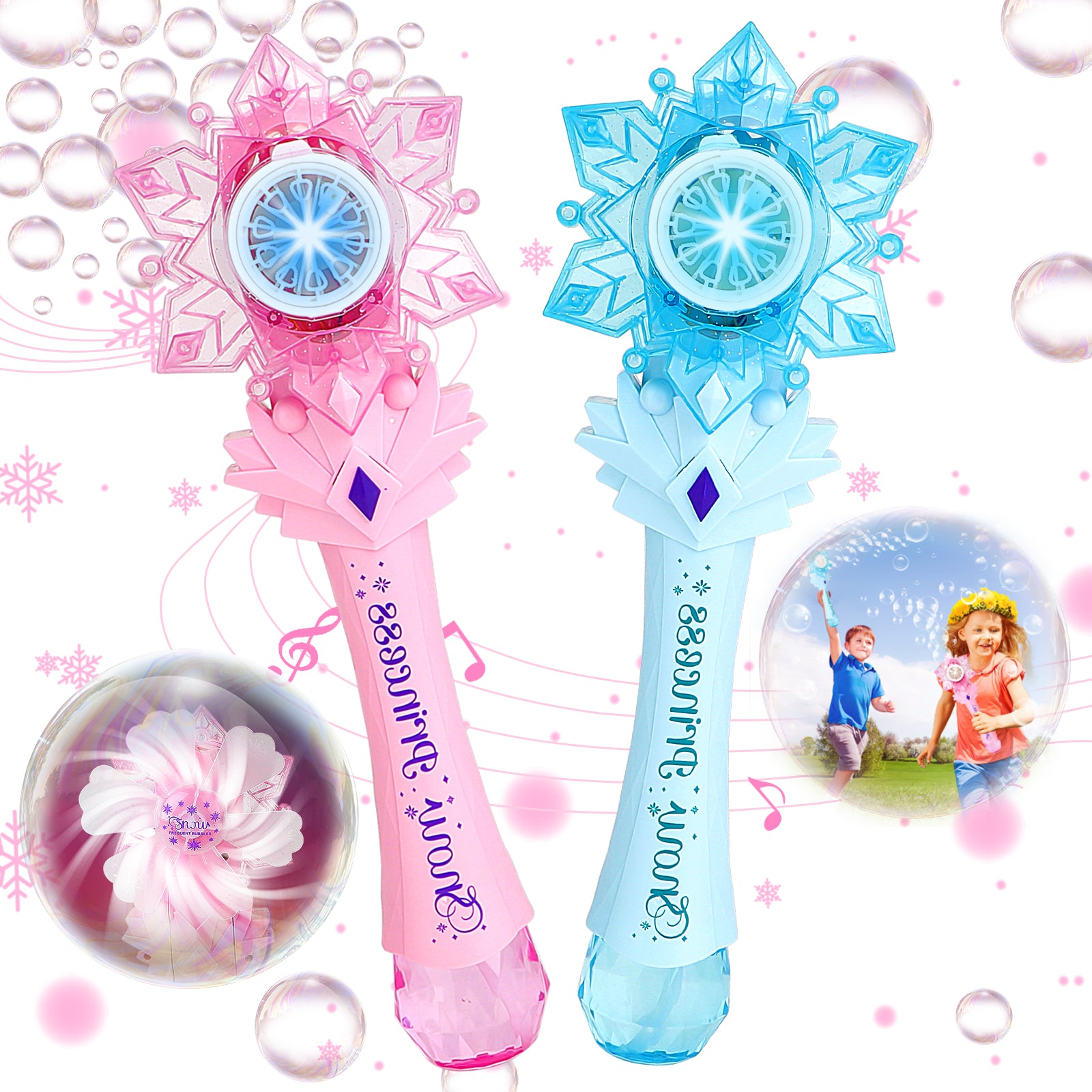 Dreamy Princess Snowflake Bubble Machine Toys Lights & Music Magic Bub ...