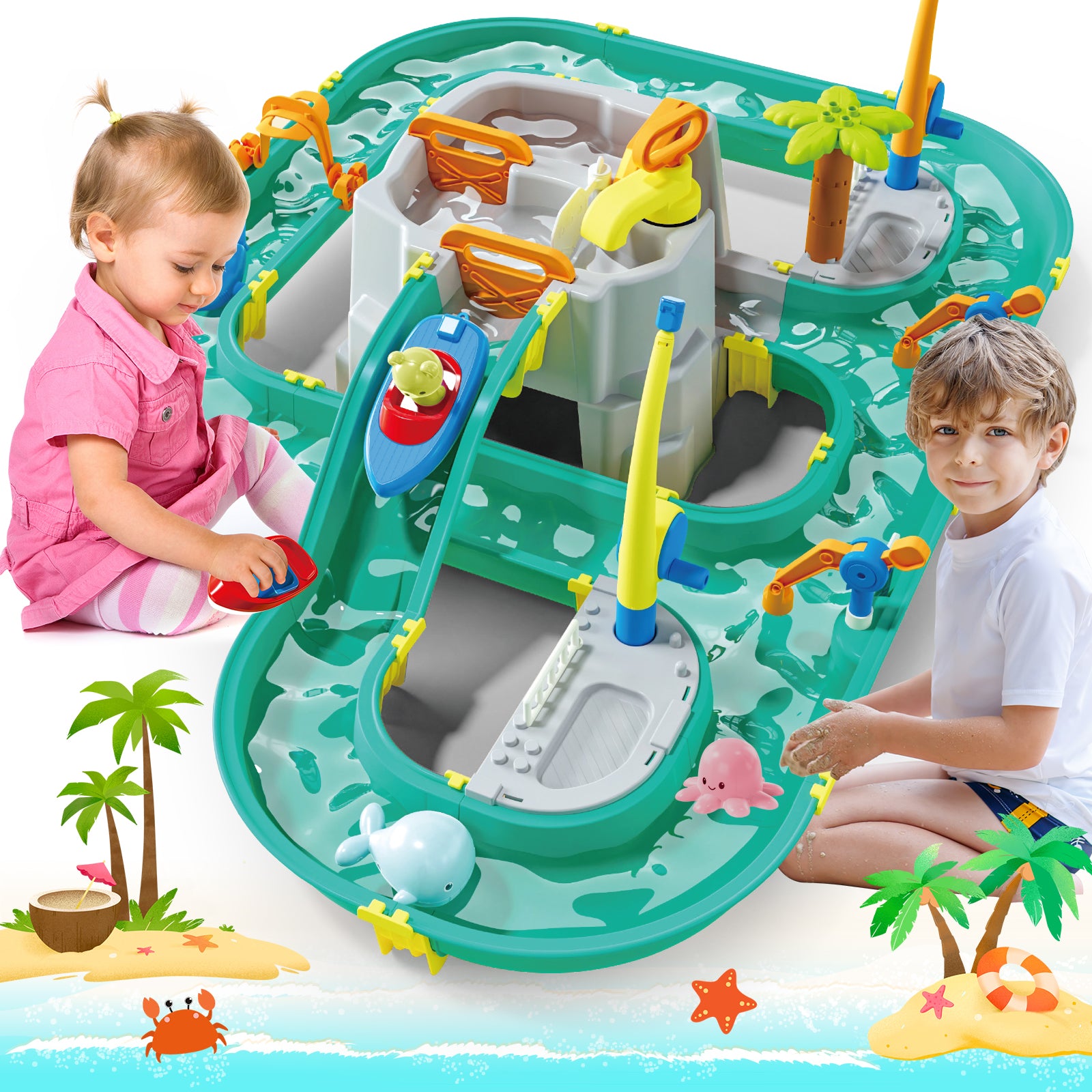 Water Surfing Adventure Playset – Interactive Water Table with Floatin ...