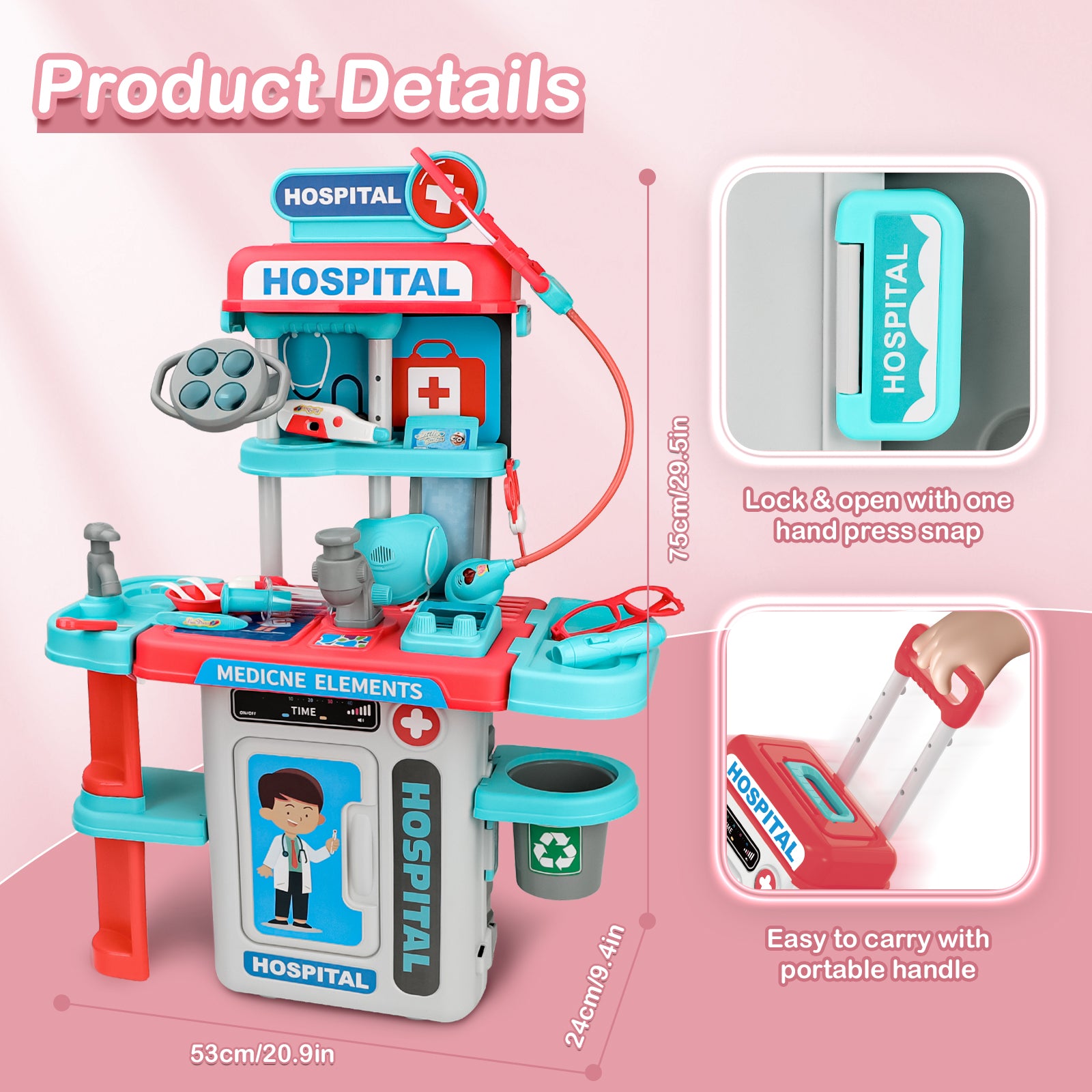 Doctor Playset for Kids Pretend Medical Station with Realistic Feature ...