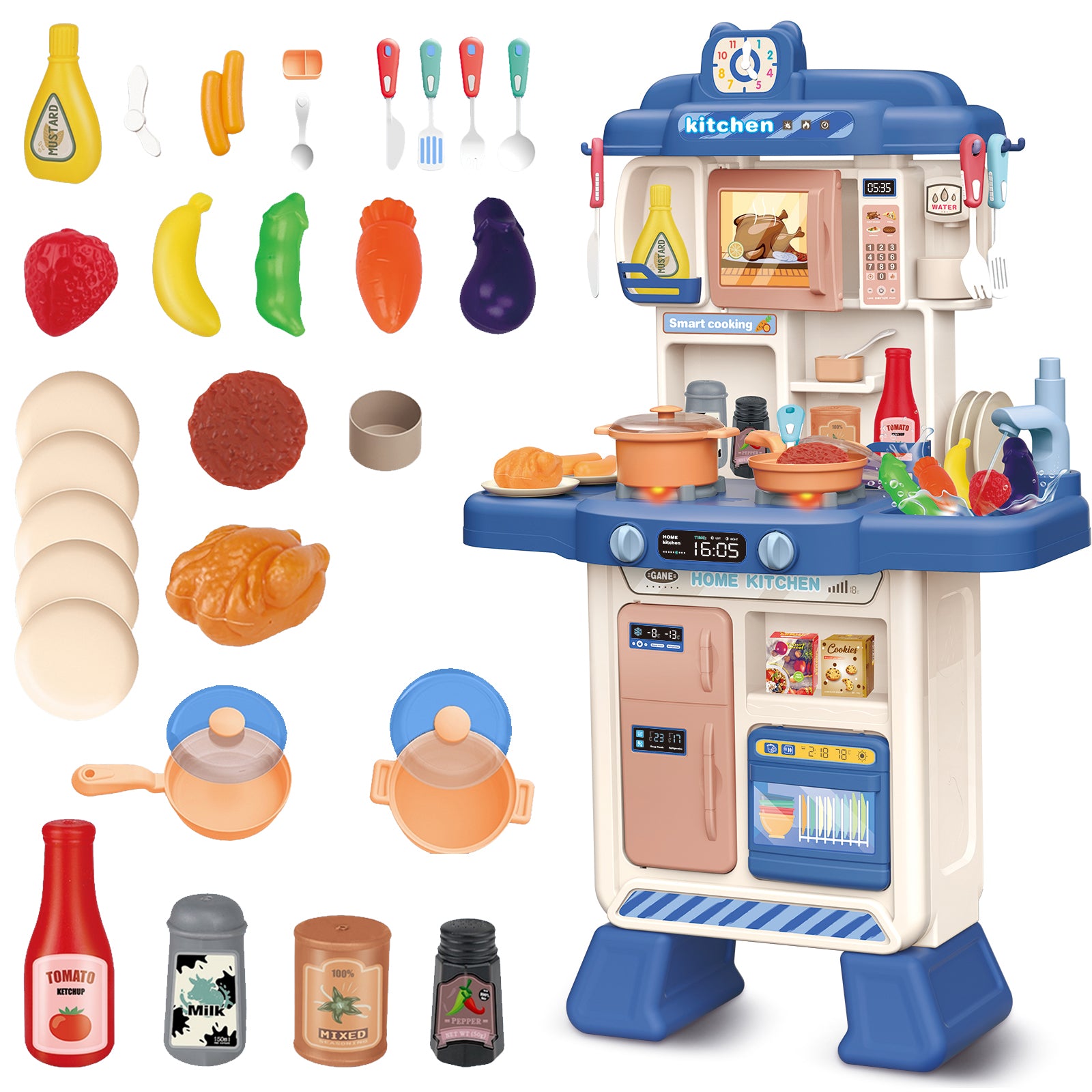 Kitchen Role Play Toy Set w/ Light Analog Sound Realistic Oven Microwa ...