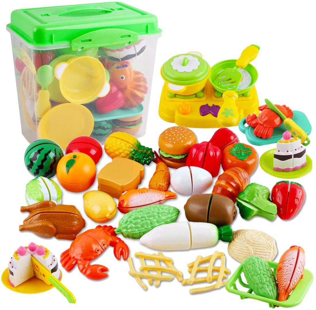 Pretend 42 Piece Play Food Cutting Toy Kitchen Set - Educational Learn ...