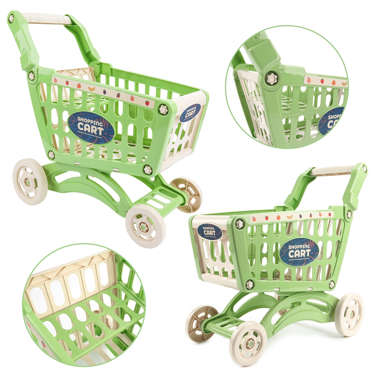 Kids Easy to Assemble Shopping Cart with Groceries POS Machine Plast deaotoys