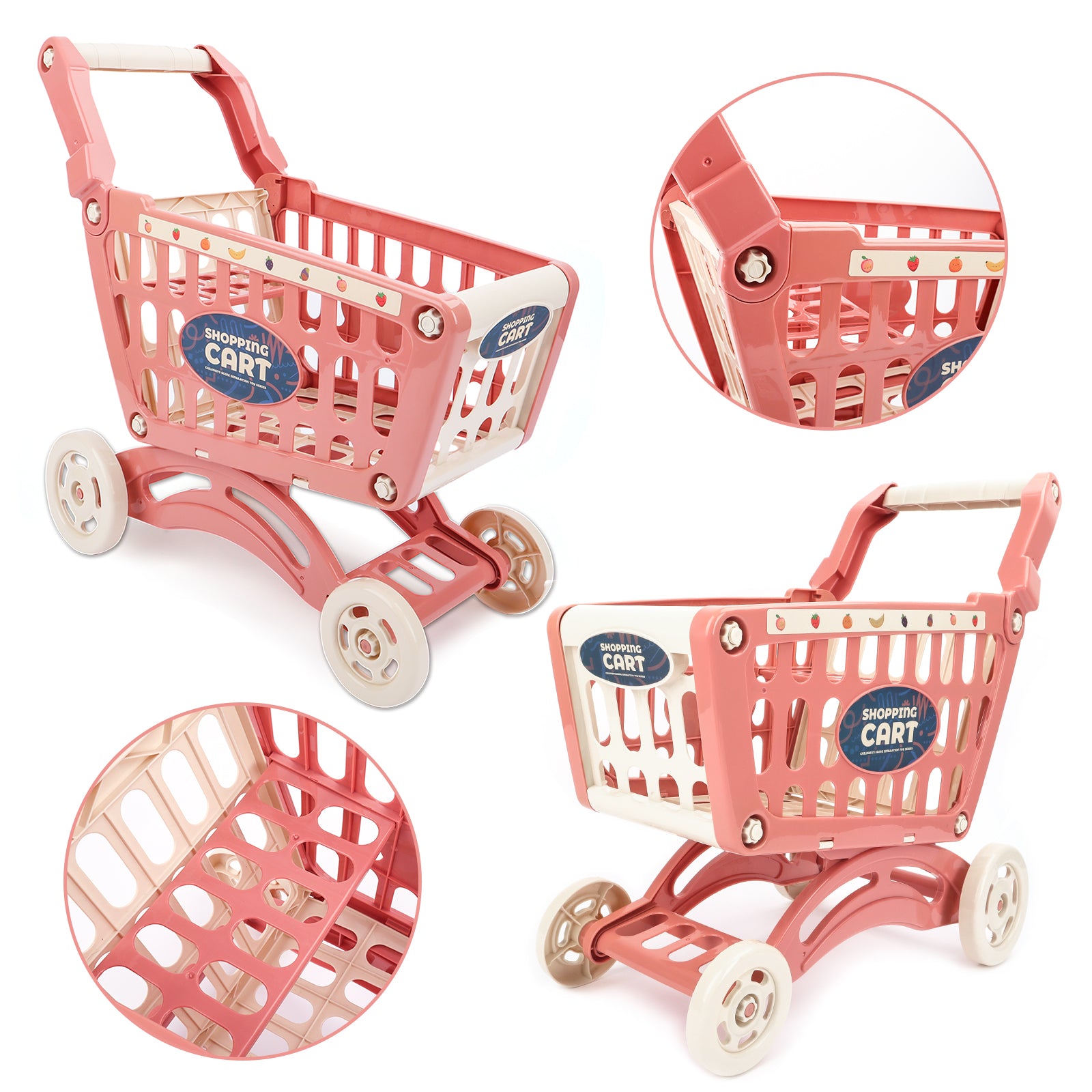 Kids Easy to Assemble Shopping Cart with Groceries POS Machine Plast deaotoys